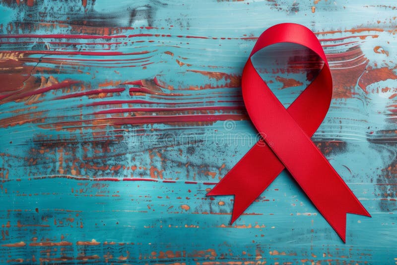 Concept of Cancer Awareness Day, Red Ribbon on a Blue Background Stock ...