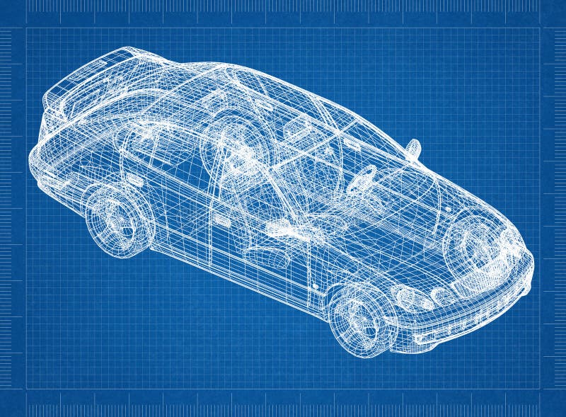 Concept Car Blueprint â€“ 3D Perspective Stock Photo - Image of blue ...