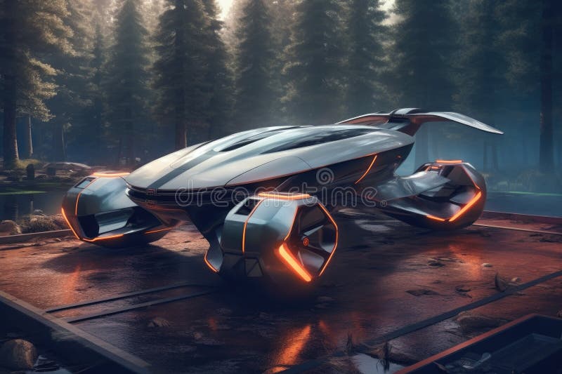 Concept Car with Built-in Drone Launching Platform Stock Illustration ...