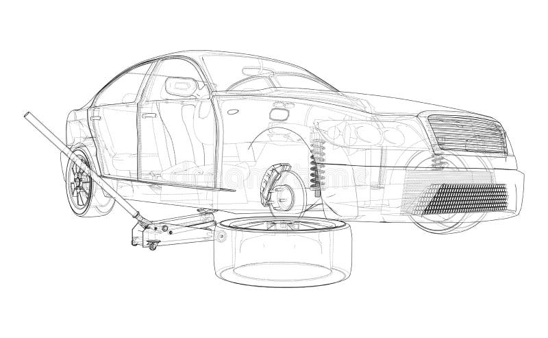 Concept Car with Floor Car Jack. Vector Stock Vector - Illustration of ...