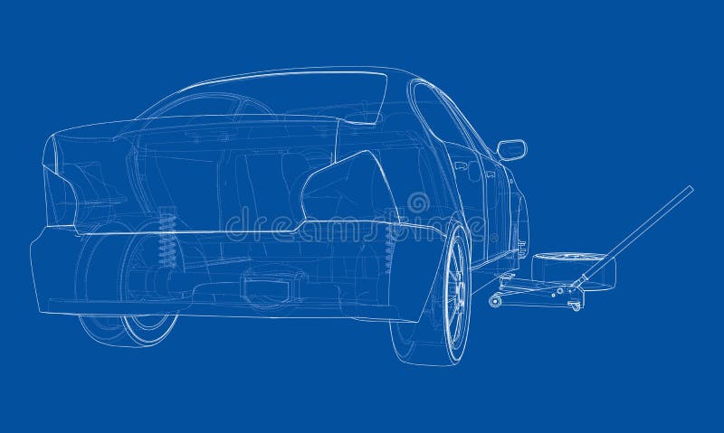 Concept Car with Floor Car Jack. Vector Stock Vector - Illustration of ...
