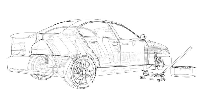 Concept Car with Floor Car Jack. Vector Stock Vector - Illustration of ...