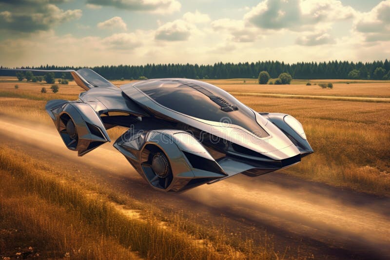 Concept Car with Retractable Wings Taking Off Stock Illustration ...