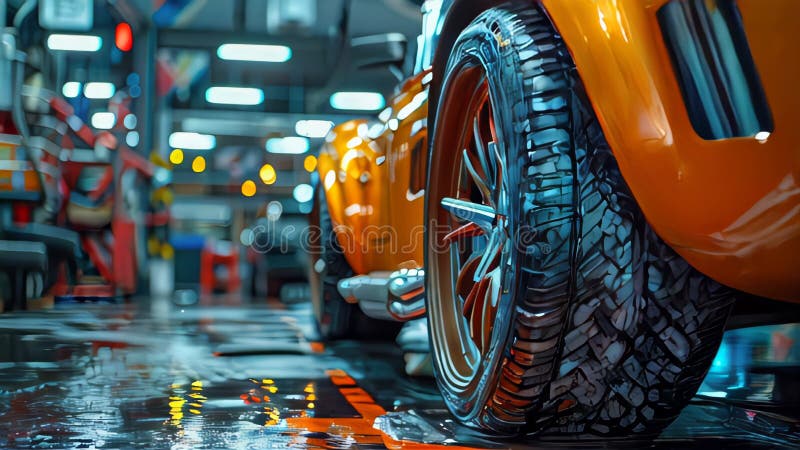 Concept of Car Service Car View from Below from the Pit of the Garage ...