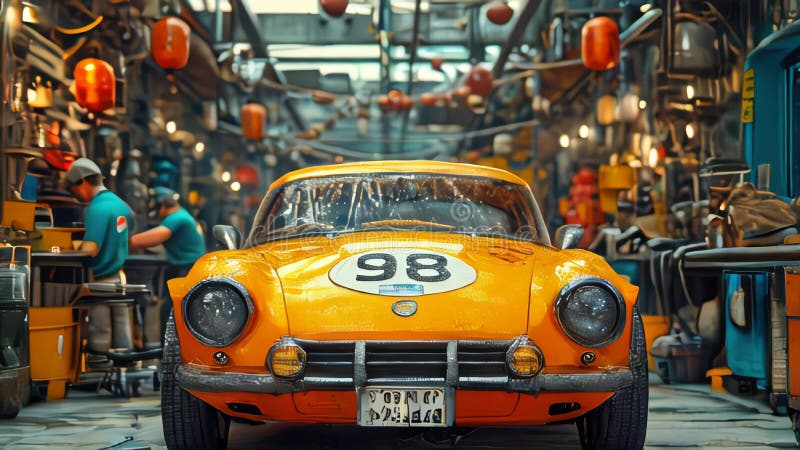 Concept of Car Service Car View from Below from the Pit of the Garage ...