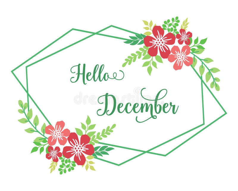 Concept of Card Hello December, with Beautiful Red Wreath Frame. Vector ...