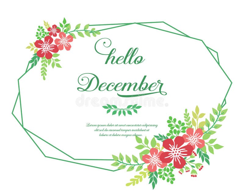 Concept of Card Hello December, with Beautiful Red Wreath Frame. Vector ...