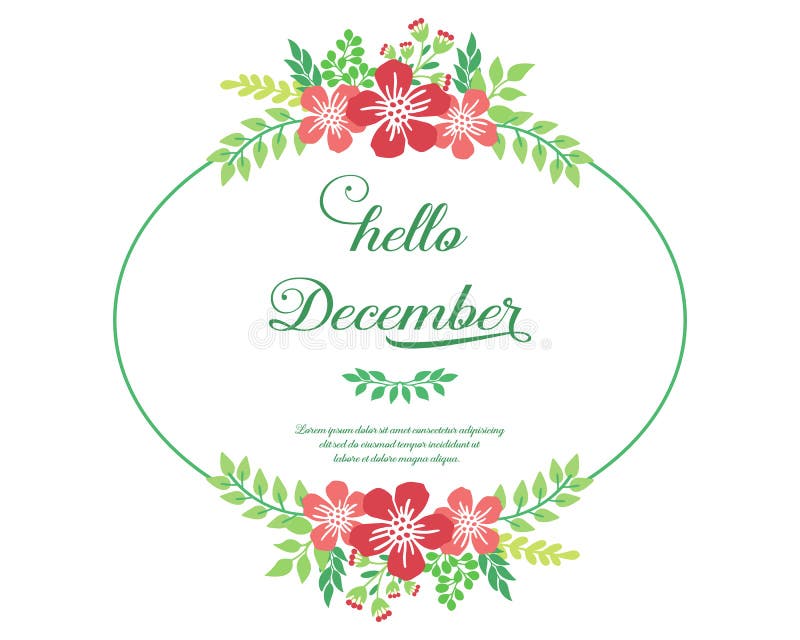 Concept of Card Hello December, with Beautiful Red Wreath Frame. Vector ...