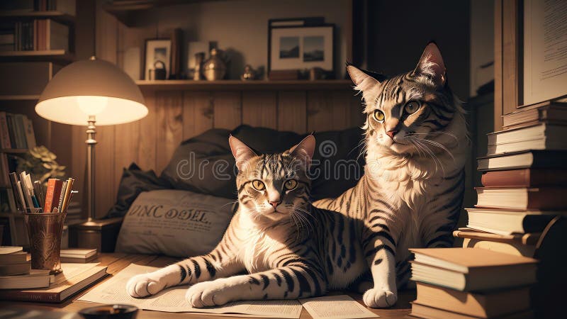 Cats and Books a Cozy Combination.AI Generated Stock Illustration ...