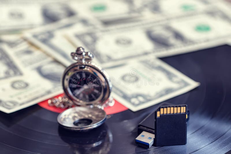 Concept: Changing Media Over Time from Records To Flash Memory Stock ...