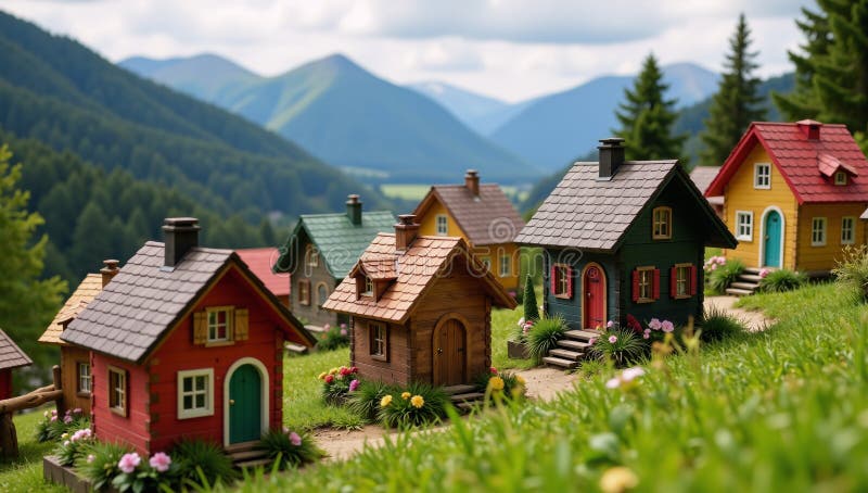 A Charming Scene Featuring Tiny Colored Wooden Homes Stock Illustration ...