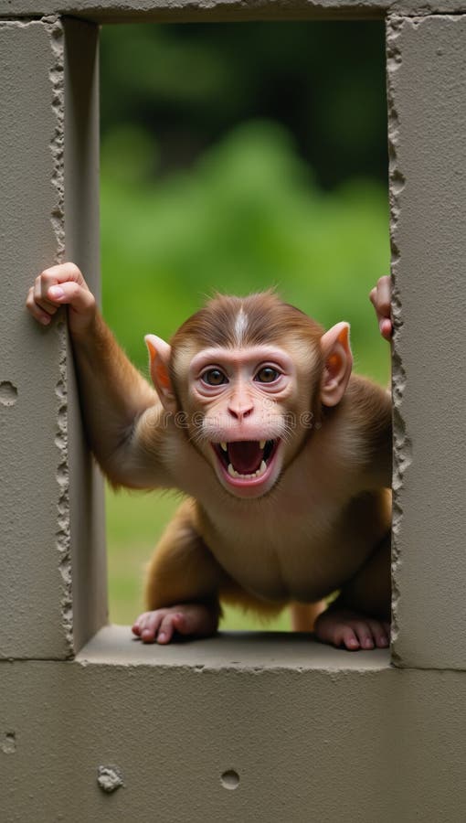 Cheery Monkey Breaking through a Wall Stock Illustration - Illustration ...