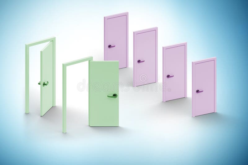 Concept of Choice with Many Doors Opportunity - 3d Rendering Stock ...