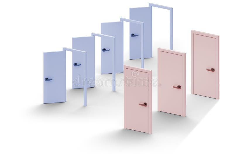 Concept of Choice with Many Doors Opportunity - 3d Rendering Stock ...