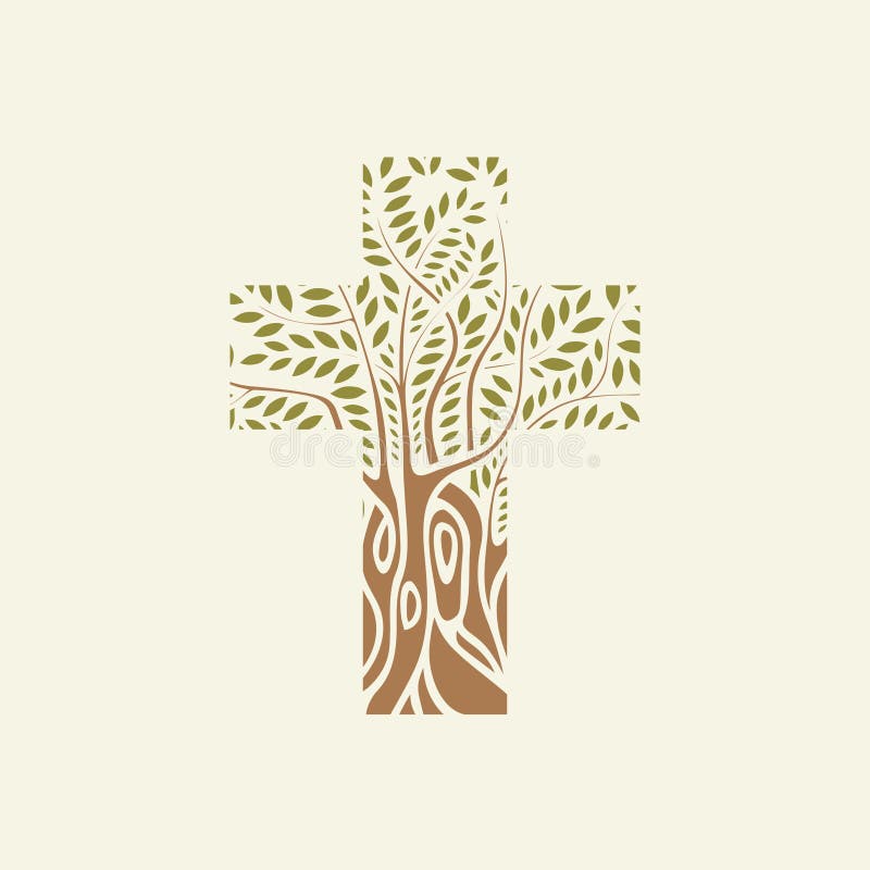 Flat Design of Christian Cross in the Form of Tree Stock Vector ...
