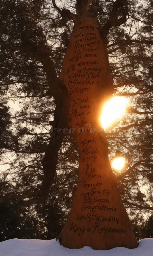 A Christmas Poem Carved into a Tree, the Letters Highlighted by the ...