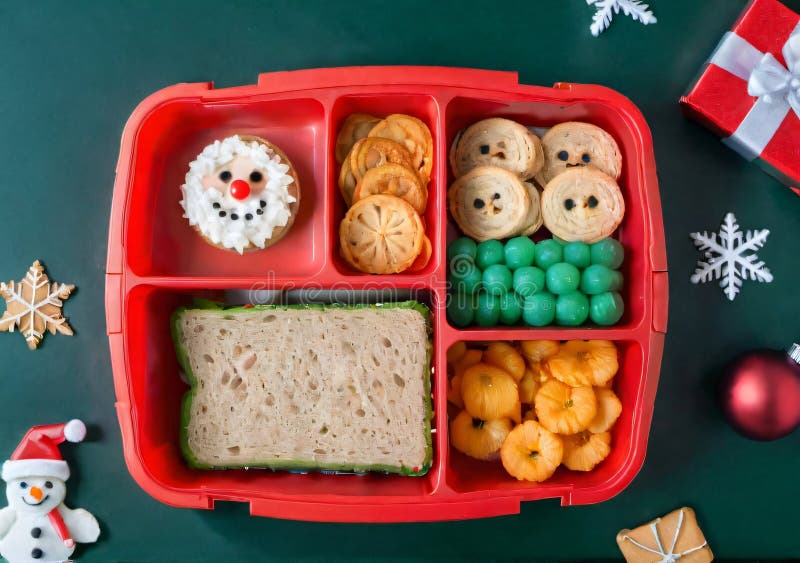 A Christmas-Themed Lunchbox with Festive Snacks, in a School Setting ...