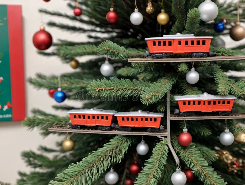 A Christmas Tree with a Train on it. Generative AI Stock Illustration ...