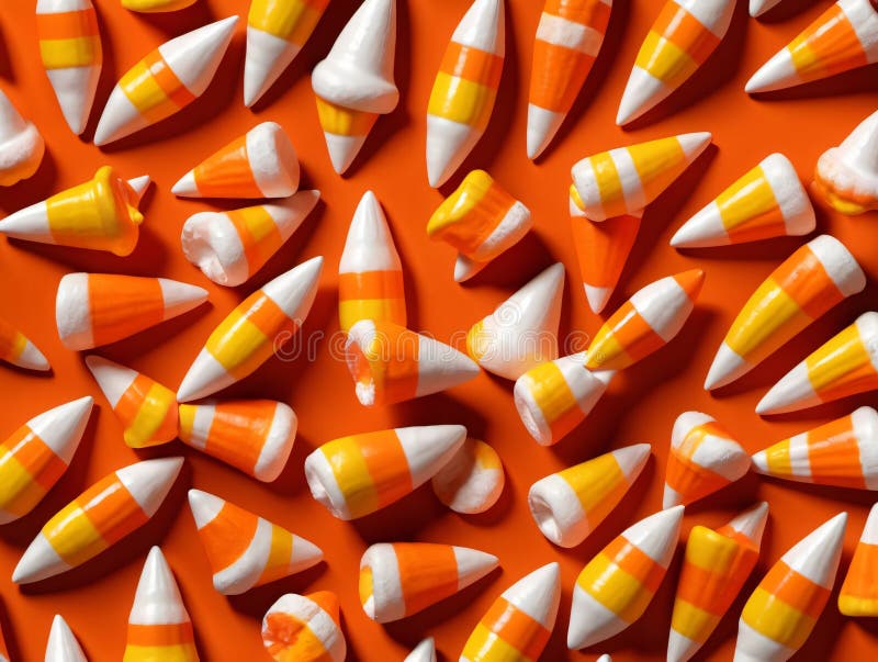 A Close Up of Candy Corn on an Orange Background. Generative AI Stock ...