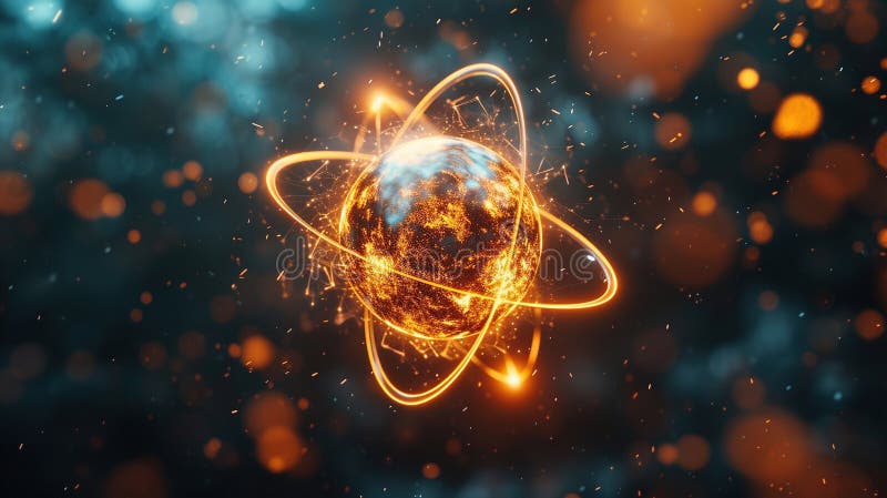 Concept of a Close-up Image of an Atom Model for Nuclear Energy. Sci-fi ...