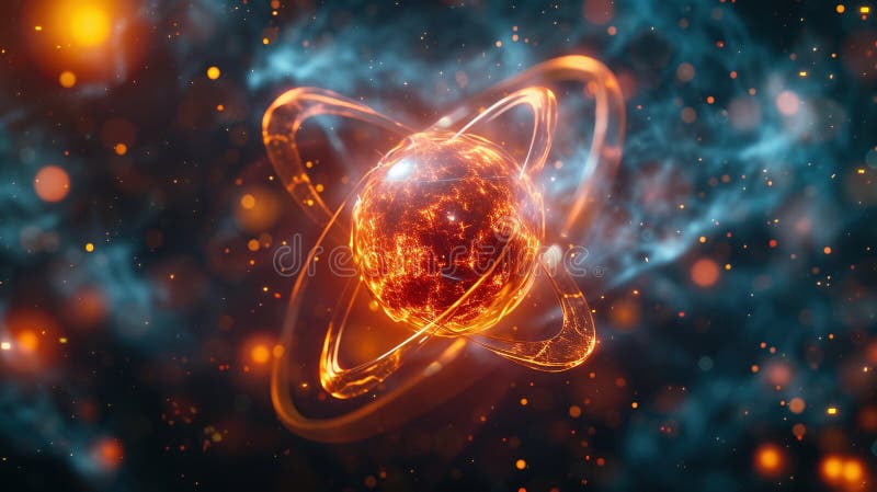Concept of a Close-up Image of an Atom Model for Nuclear Energy. Sci-fi ...