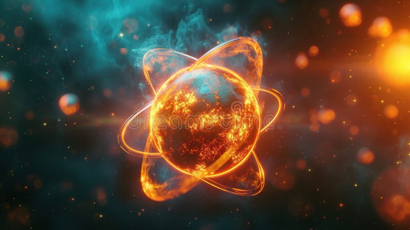 Concept of a Close-up Image of an Atom Model for Nuclear Energy. Sci-fi ...