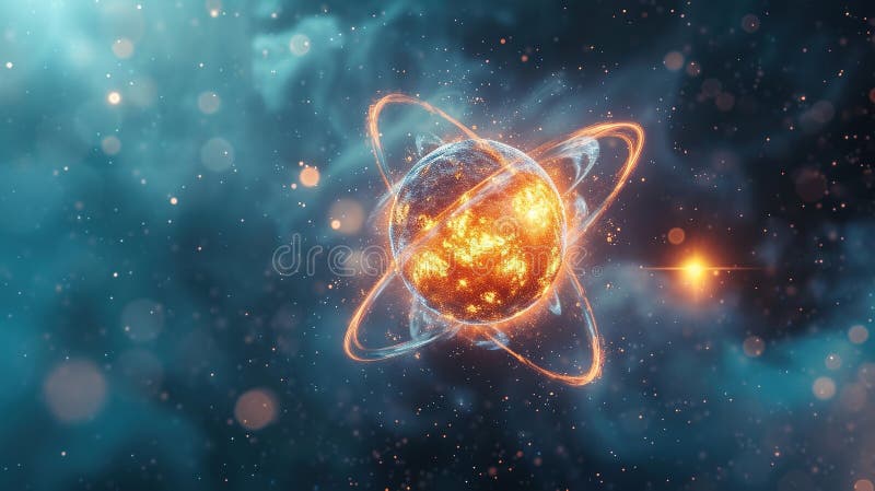 Concept of a Close-up Image of an Atom Model for Nuclear Energy. Sci-fi ...