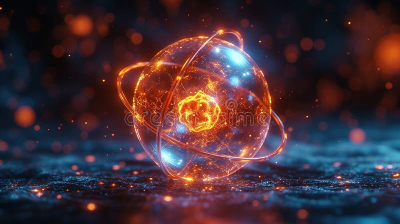 Concept of a Close-up Image of an Atom Model for Nuclear Energy. Sci-fi ...