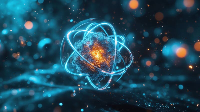 Concept of a Close-up Image of an Atom Model for Nuclear Energy. Sci-fi ...