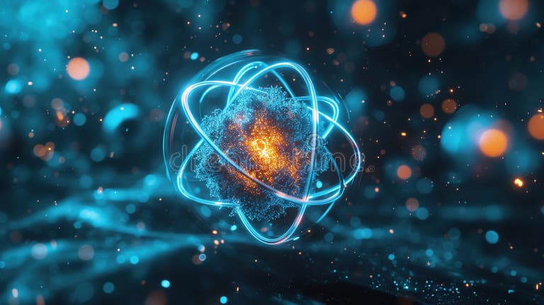 Concept of a Close-up Image of an Atom Model for Nuclear Energy. Sci-fi ...