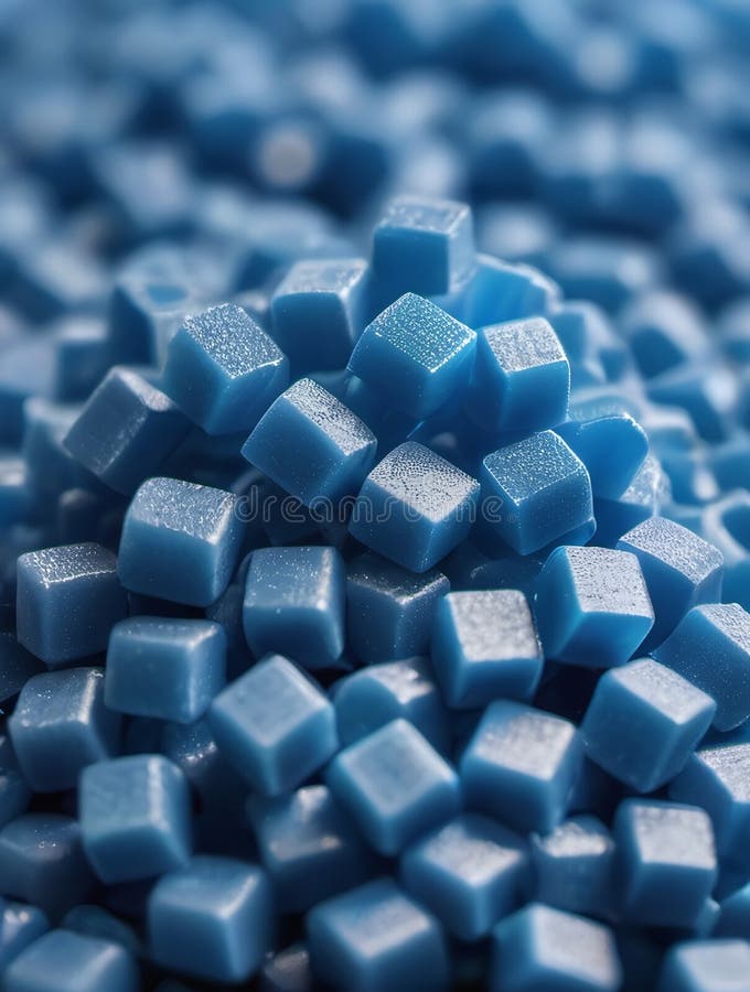 Close Up of a Two Stacks of Blue Plastic Polypropylene Granules on a ...