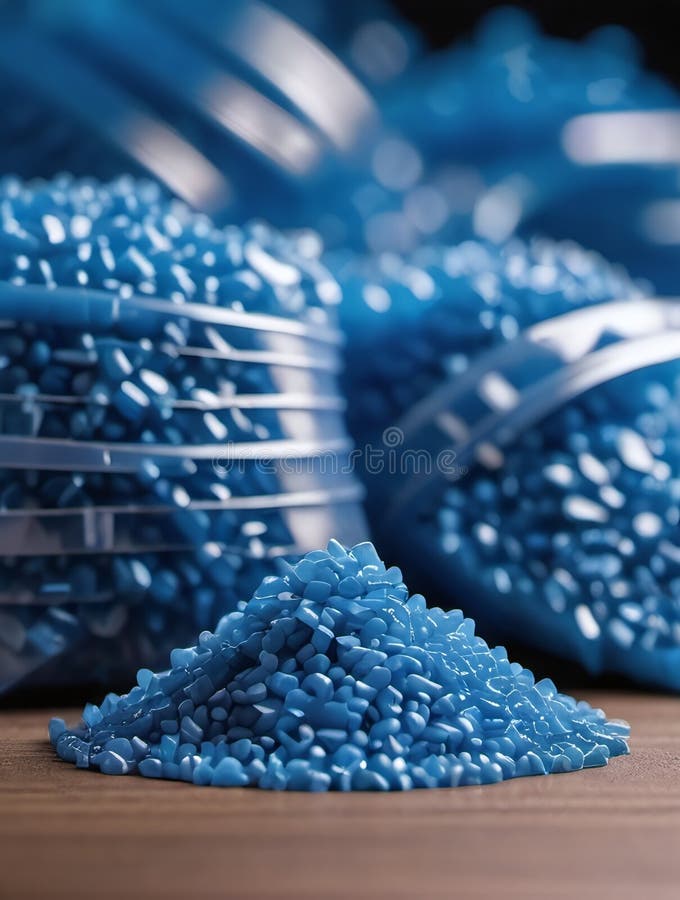 Close Up of a Two Stacks of Blue Plastic Polypropylene Granules on a ...