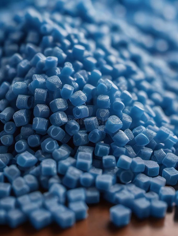 Close Up of a Two Stacks of Blue Plastic Polypropylene Granules on a ...