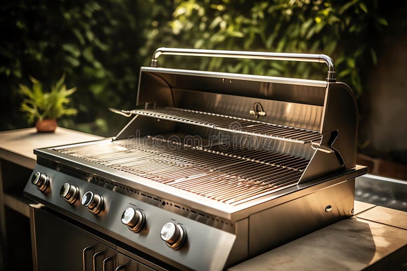 Close Up View of Barbecue Grill in the Modern Backyard. Generative AI ...
