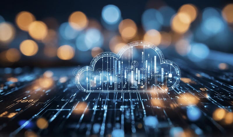 Concept of Cloud Computing with Data Visualization and Glowing Digital ...