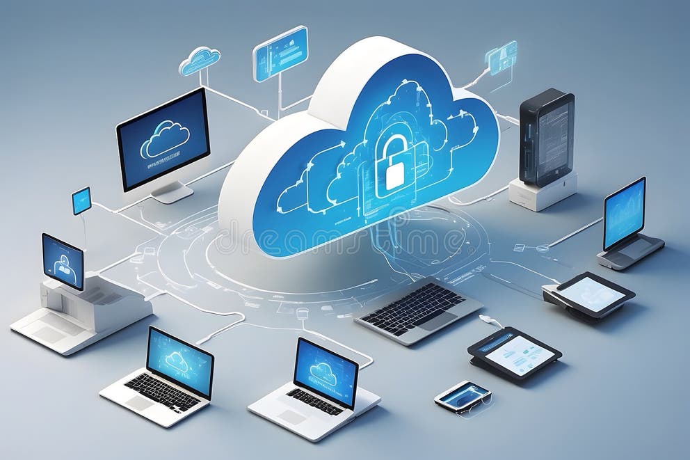 Navigating the Remote Data Storage in Future Stock Illustration - Illustration of digital ...