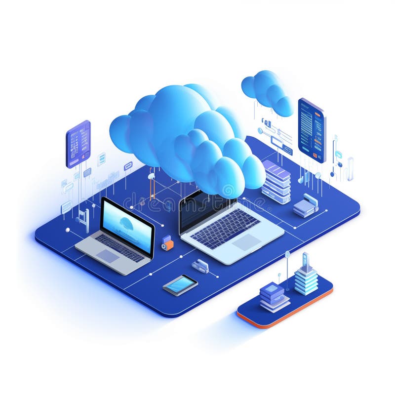 Concept of Cloud Computing Technology. Isometric Illustration by Generative Ai Stock ...