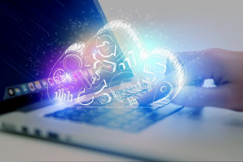 Concept of Cloud Storage Icon Flying Out a Computer - Technology Stock Photo - Image of computer ...