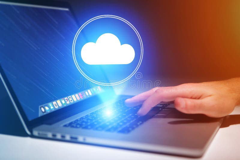 Concept of Cloud Storage Icon Flying Out a Computer - Technology Stock Image - Image of device ...