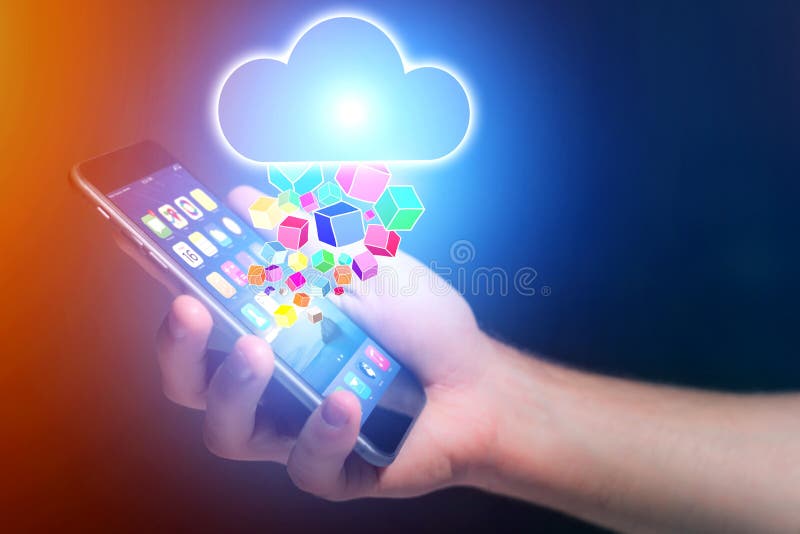 Concept of Cloud Storage Icon Flying Out a Smartphone - Technolo Stock Photo - Image of network ...
