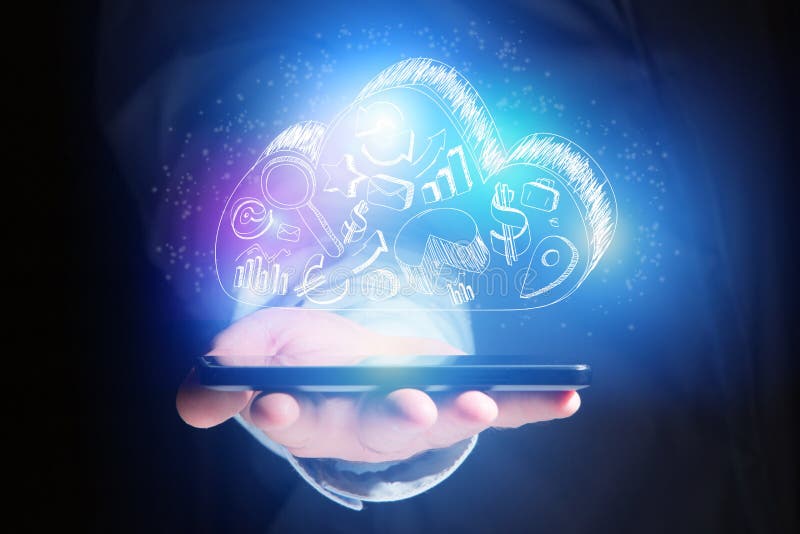 Concept of Cloud Storage Icon Flying Out a Smartphone - Technology Concept Stock Photo - Image ...