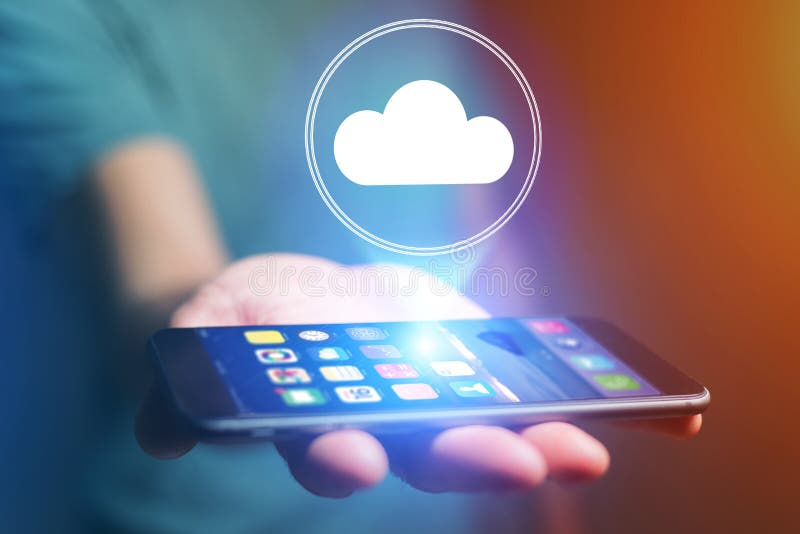 Concept of Cloud Storage Icon Flying Out a Smartphone - Technology Concept Stock Image - Image ...