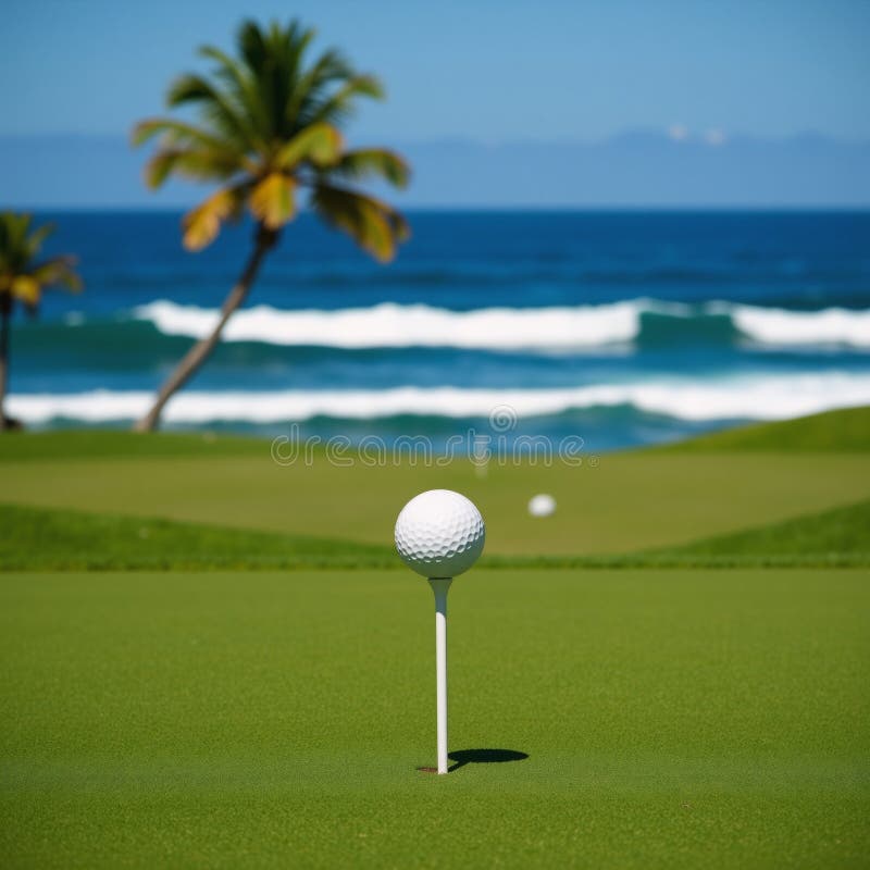 Coastal Golf Course with Distant Waves Stock Illustration ...