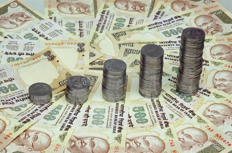 Coins on Five Hundred Rupees Notes Showing Growth Graph Stock Image ...