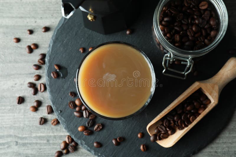 Concept of Cold Drink with Ice Coffee, Top View Stock Image - Image of ...