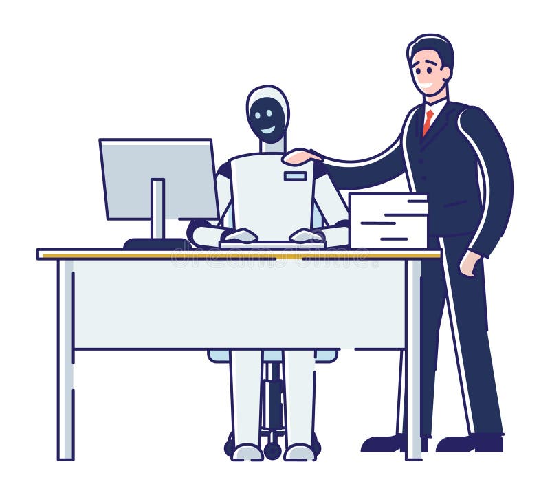 Concept of Collaboration of Human and Robot. Robot is Working at the ...