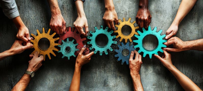 The Concept of Collaborative Teamwork is Illustrated by a Colorful Gear ...