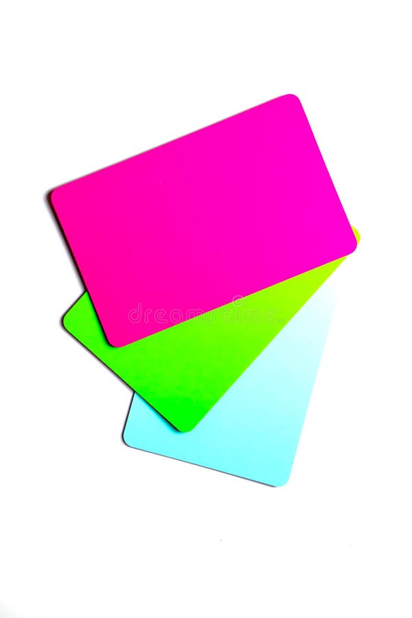 Concept of Color Cards on White Background Three Colors Pink, Green ...
