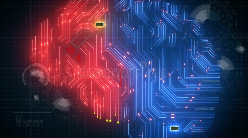 Concept Colored Circuit Board in Form of Human Brain, Hud Display and ...