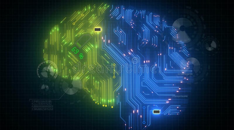 Concept Colored Circuit Board in Form of Human Brain, Hud Display and ...